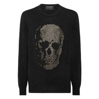 Philipp Plein Homme, Pulls, Noir, Taille: L Cashmere Pullover Round Neck LS Skull