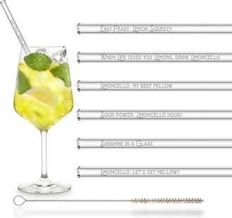 Halm HALM Glasstrohhalme Limoncello-Edition - 6 x 20cm mit spritzigen Limoncello-Sprüchen, wiederverwendbar & spülmaschinenfest Strohhalme aus Glas Geschen