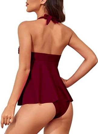 Generic Maillot de Bain pour Femme - Couleur Unie Sexy Jupe Couvrant Le Ventre Col Suspendu Tankini Bain Femme Deux Pi&egrave;ce Shorty Ensembles Haut avec Bas Bikin