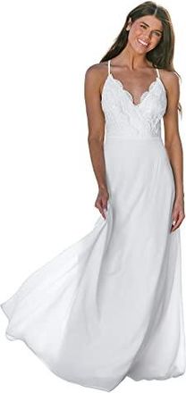 Cupshe X Madison Robe pour Femme Col en V Bord ondulé Robe Florale en Dentelle Spaghetti Sangle Robes décontractées Robe Longue de soirée élégante Blanc XL