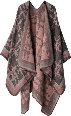 Generic Poncho Femme Hiver Chaud Chale Femme Hiver Chaud Cape Femme Effet enveloppant Ch&acirc;le Tricot&eacute; Coupe-Vent Double Face Carreaux Ray&eacute;s