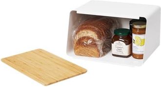 Yamazaki Tableware Yamazaki 5290 TOWER Brotkasten mit Deckel, Schneidebrett, wei&szlig;, Stahl/Bambus, Minimalistisches Design, 31,5 x 24,5 x 18,5 cm (LxBxH)