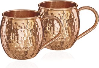 NKlaus 2x Kupferbecher reines Kupfer 100% Ayuverda Kupfertasse Oval Moscow Mule 500ml 11261