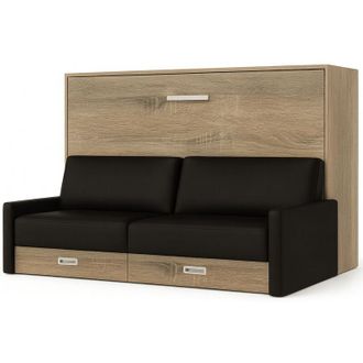 Les Tendances Les Tendances - Lit escamotable horizontal avec canap&eacute; Vetal 140x190-Canap&eacute; Noir-Structure et Fa&ccedil;ade Ch&ecirc;ne clair