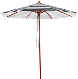 Beliani Parasol de Jardin ou de Terrasse &agrave; Rayures Noires et Blanches avec Pied en Bois, Diam&egrave;tre 260 cm Toile Anti uv et Ouverture Facile avec Corde Beliani
