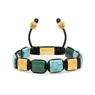 Nialaya Femme, Accessoires, Jaune, Taille: M Womens Turquoise and Green Jade Flatbead Bracelet with Gold Plated Dorje
