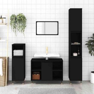 vidaXL Armoire de salle de bain noir 30x30x100 cm bois ding&eacute;nierie