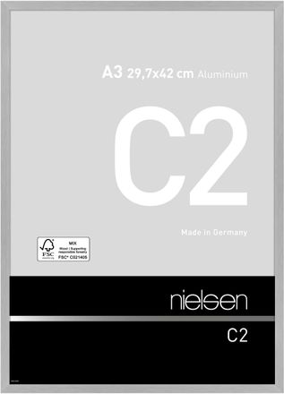 Nielsen Design Bilderrahmen, 29,7 x 42 cm (A3), Aluminium, Silber matt, Posterrahmen zum Aufh&auml;ngen im Hoch- & Querformat, Echtglas, C2