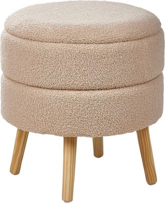 Beliani Hocker mit Stauraum Bouclé beige rund Beine Kiefernholz modernes Design Okaton