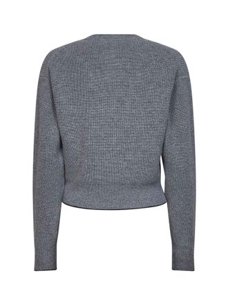 Chlo&eacute; Womens Crewneck Sweater Grey Wool-Cotton