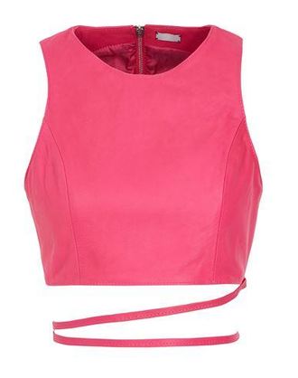 8 by YOOX LEATHER LACE-UP HALTER CROP TOP