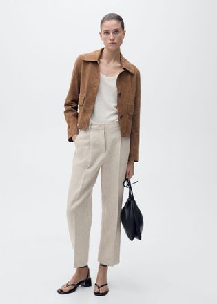 Mango Pantalon lin &agrave; pinces beige - Femme - 34 - MANGO