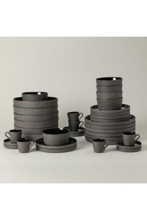 Costa Nova Kombiservice Lagoa Ecogres, Grau, Schwarz Hochglanz, Keramik, 30-teilig, 0,90 ml,0,51 ml, Made in Europe, hitzebest&auml;ndig, Essen & Trinken, Geschirr, G