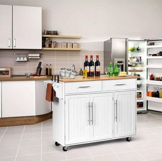 Costway Desserte de Cuisine &agrave; roulettes avec 2 Tiroirs,Tablette R&eacute;glable,Porte-Serviettes,Porte-Couteau,122 x 46 x 92,3CM - Costway