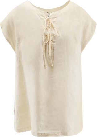 Aspesi Femme, Blouses et Chemises, Beige, Taille: 38 FR Chemisier en Lin &agrave; Col Ras du Cou