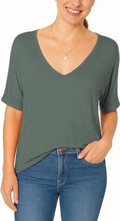 Re Tech UK T-Shirt Oversize - pour Femme - col en V/Manches retrouss&eacute;es/Coupe Chauve-Souris - Style Casual - Tailles EU 36-54 - Khaki - XL EU 44-46