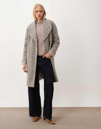 Vila manteau midi formel oversize &agrave; revers en cr&egrave;me chin&eacute;-Blanc