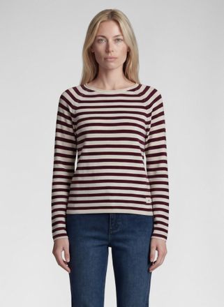 Rabe Strickpullover RABE, Damen, Gr. 48, merlot, Web, Obermaterial: 60% Baumwolle, 40% Polyacryl, geringelt, tailliert h&uuml;ftbedeckend, Rundhals, Rollkante, 