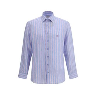 Etro Gestreiftes Leinenhemd mit Pegaso-Stickerei - - Shirts - Herren - Blau - M