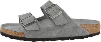 Birkenstock Sandales unisexes Arizona SFB en daim &agrave; semelle souple normale, gris, 45 EU