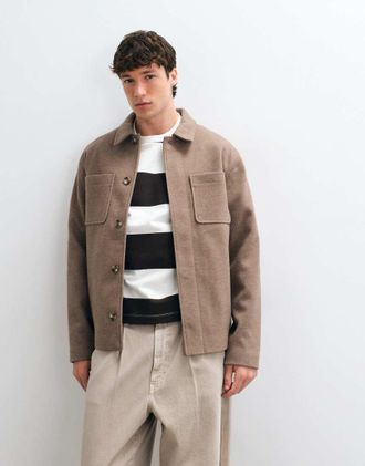 Asos surchemise effet laine &agrave; double poche marron