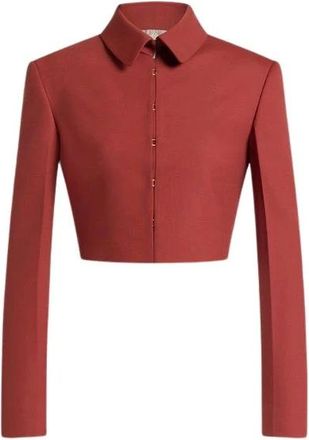 Alberta Ferretti Femme, Vestes, Rouge, Taille: 36 FR Tropical Wool Cropped Jacket