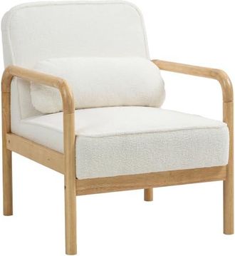 HOMCOM Sessel Wohnzimmer Loungesessel mit Armlehnen, Holzbeine, Gro&szlig;en und Dicken Sitz, Relaxsessel Lesesessel mit Wurfkissen, Boucl&eacute;-Optik, Polstersessel f&uuml;