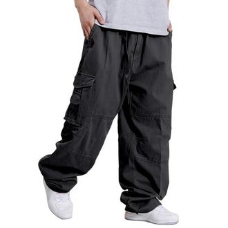 Generic Pantalon baggy pour homme - Coupe ample - Pantalon chino stretch - Pantalon de loisirs hippie - Pantalon sarouel avec plusieurs poches - Pantalon en t