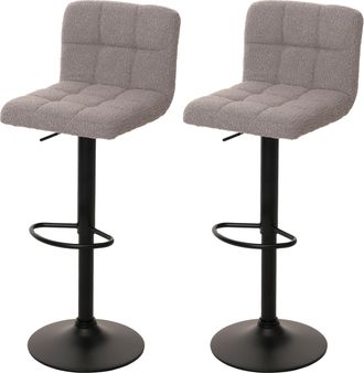 Mendler 2er-Set Barhocker HWC-G87, Tresenhocker Barstuhl, h&ouml;henverstellbar drehbar, Stoff Boucle (450g/m&sup2;) FSC - grau