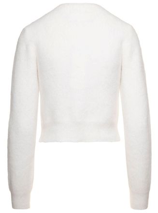 Maison Margiela Womens White Cropped Cardigan Angora Tops Top
