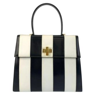 Celine Pre-owned Vintage Turnlock Stripe Leather Handbag - - Pre-owned - Damen - Wei&szlig; - ONE SIZE