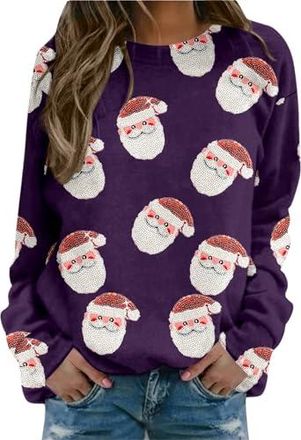Generic Pull de Noel Femme Moche Sapin de Noel Imprimé Sweatshirt Hiver Chaud Col Rond Manches Longues Chic et Elegant Pull Noël Femme Xmas Tops Christmas Aut