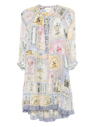 Camilla robe fleurie Botanical Ballads à volants superposés - Tons neutres