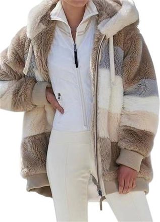 Generic Manteau pour femme en laine dagneau avec d&eacute;tails contrast&eacute;s, veste polaire, veste en peluche ample avec capuche en diff&eacute;rentes couleurs pour lautomne 