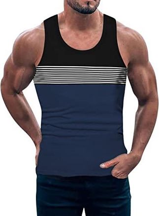 Generic D&eacute;bardeur de sport ray&eacute; pour homme - Haut de plage d&eacute;contract&eacute; - &Eacute;l&eacute;gant - Sans manches - D&eacute;bardeur ample - Col en V, bleu marine, XXL