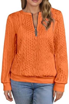 Generic Sweat-shirt à capuche sans capuche pour femme - Couleur unie - Pull décontracté - Col zippé - Manches longues - Haut athlétique pour un usage quotidie