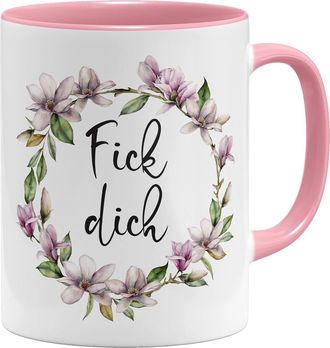 OM3 Fick Dich Statement Tasse mit Spruch - Keramik Becher - 11oz 325ml - Beidseitig Bedruckt - Rosa