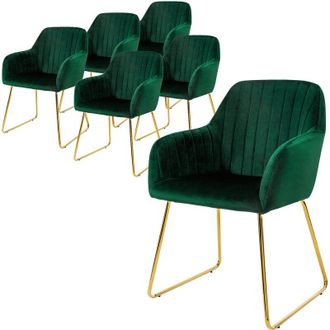 ML Design ML-Design Esszimmerst&uuml;hle 6er Set, Sitzfl&auml;che aus Samt, Gr&uuml;n, Wohnzimmerstuhl mit R&uuml;cken- und Armlehnen, K&uuml;chenstuhl Gold Beine, Polsterstuhl mit