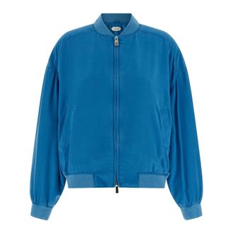 Versace Femme, Vestes, Bleu, Taille: 34 FR Blouson en popeline de soie