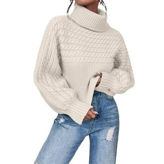 Generic Pull pour femme - Col haut - Manches longues - Couleur unie - Tricot de style europ&eacute;en et am&eacute;ricain - Chaud et confortable - Pour lautomne et lhiver -