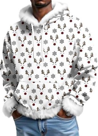 Generic Sweat à capuche de Noël pour homme - Avec Père Noël et bordure en fourrure synthétique - À manches longues - Pour lhiver - Loisirs et vie quotidienne,