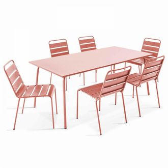 Oviala Ensemble table de jardin et 6 chaises en m&eacute;tal argile - Palavas