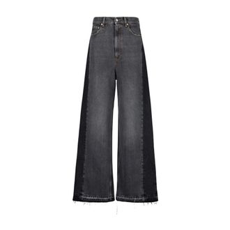 Stella McCartney Zweifarbige Wide-Leg Jeans aus schwarzem Denim - - Jeans - Damen - Schwarzk - W27