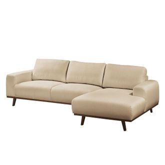 Norrwood home24 Ecksofa Lauris Beige/Sand Webstoff 286 x 81 x 152cm Longchair davorstehend rechts Skandi