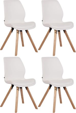 Clp 4er Set Stuhl Luna Kunststoff I Stoff I Samt I Kunstleder I Lehnstuhl mit Holzgestell, Farbe:wei&szlig;, Material:Kunstleder