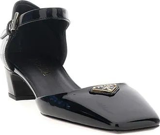 Prada Womens Black Cowhide Mid Heel Pumps