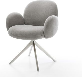 DELIFE Drehstuhl Nube-Flex mit Armlehnen Strukturstoff Soft Grau Kreuzgestell breit Edelstahl 360&deg; drehbar Wippfunktion Taschenfederkern, Esszimmerst&uuml;hle