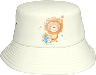 Generic Anti-UV Chapeau de Pêcheur Un Lion Mignon de Dessin animé et Un Bouquet de Fleurs Chapeaux de Soleil de Plage Imprimé Bobs Femme pour pêche Camping ac