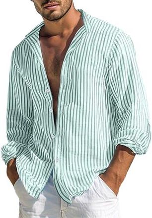 Generic Chemise &agrave; manches longues pour homme, coupe d&eacute;contract&eacute;e, col basculant, chemise formelle l&eacute;g&egrave;re &agrave; s&eacute;chage rapide, couleur unie, cardigan d&eacute;contract&eacute; 