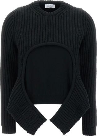Off-white Femme, Pulls, Noir, Taille: 38 FR Tricot &agrave; col rond avec d&eacute;coupes